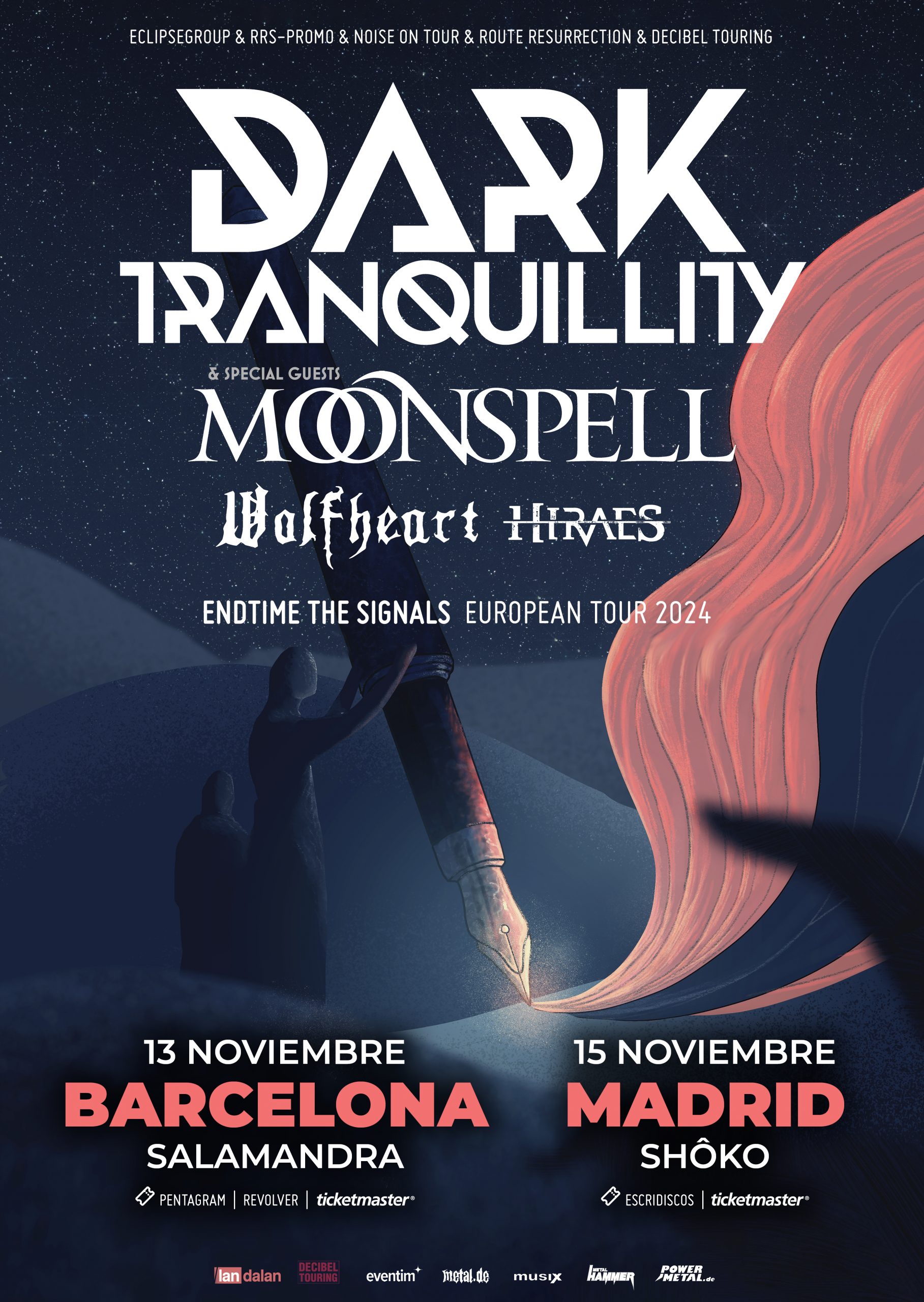 DARK TRANQUILITY + MOONSPELL + WOLFHEART + HIRAES | Madrid y Bilbao - RRS Promo